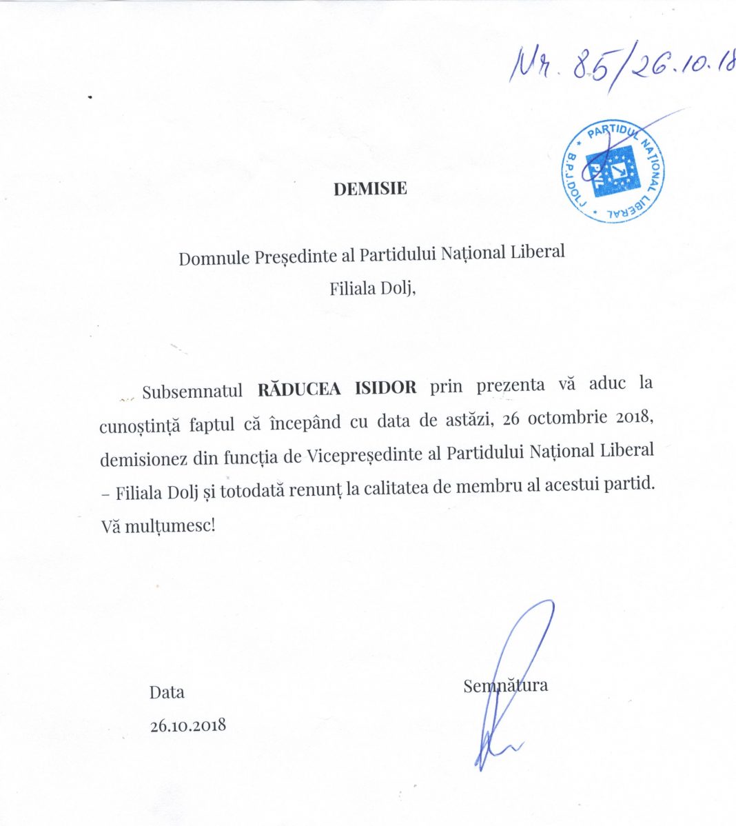 Demisie în PNL Dolj