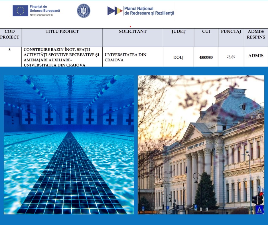 Bazinul de înot al UCV primește finanțare prin PNRR